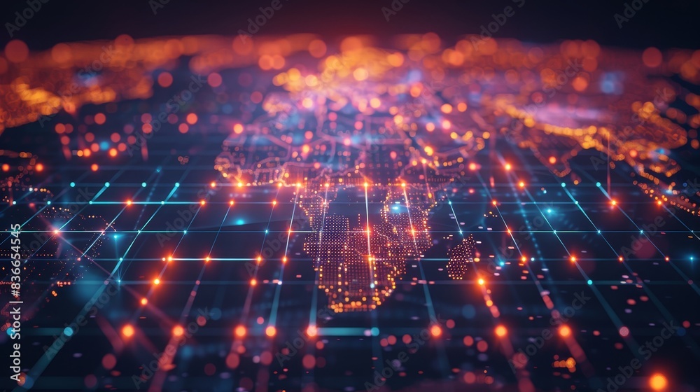 Digital World Map: A 3D vector illustration of a digital world map with ...