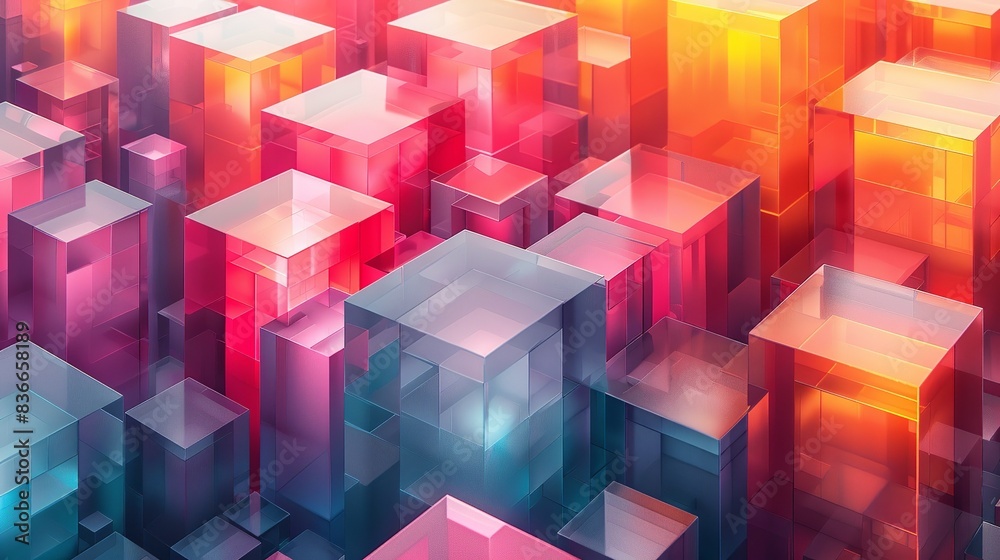 A grid of isometric shapes, each with a unique gradient fill, creating ...