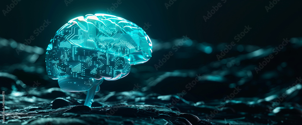 CPUs, robots, brains, data, AI, and networks are vibrant in a concept ...