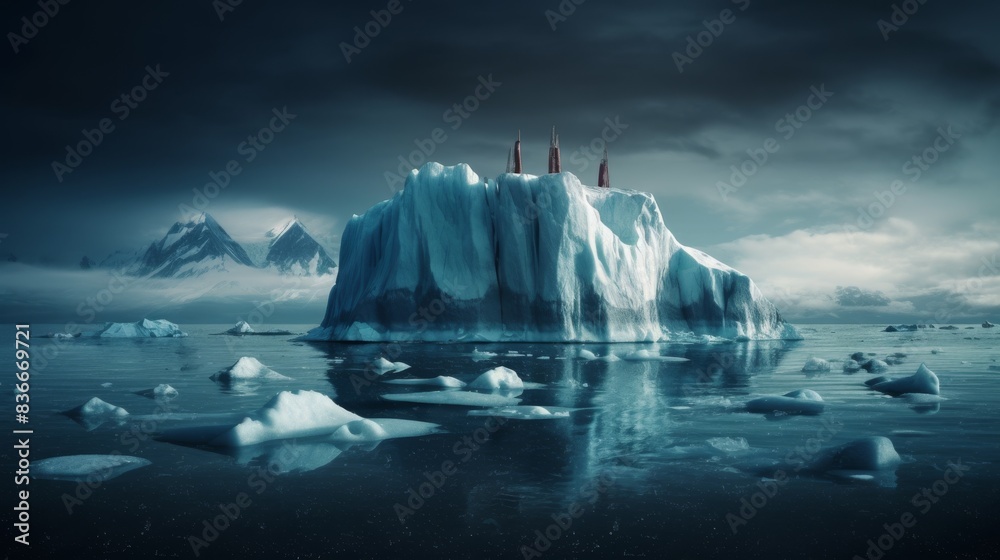 prompt Global warming concept with melting glaciers, rising sea levels ...