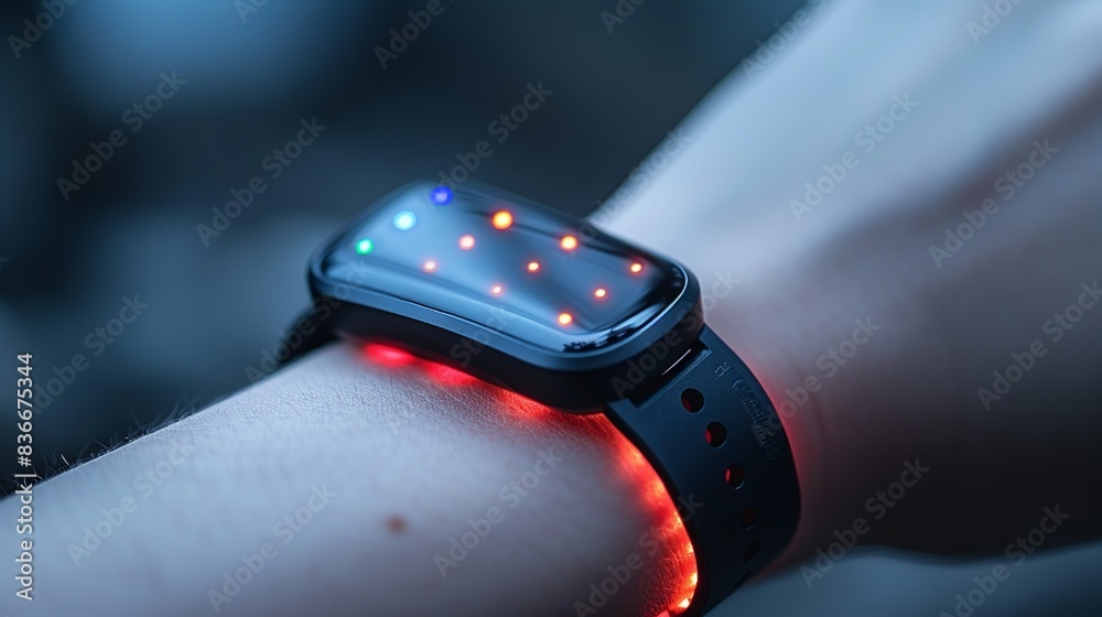 High-resolution image of a smart wearable fitness tracker, capturing ...