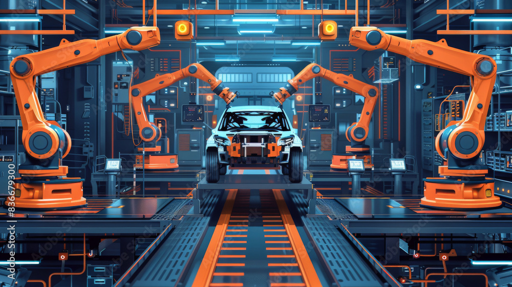 Simplified vector scene of an automotive robotics assembly line ...
