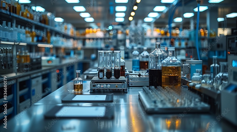 High-resolution image of a high-tech laboratory with various digital ...