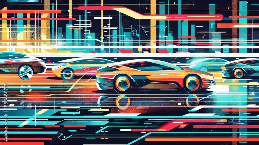 Simplified vector illustration of auto industry trends, featuring ...