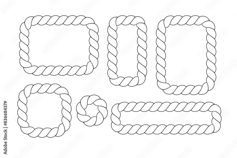 Braided rope frames. Collection of borders in the shape of square ...