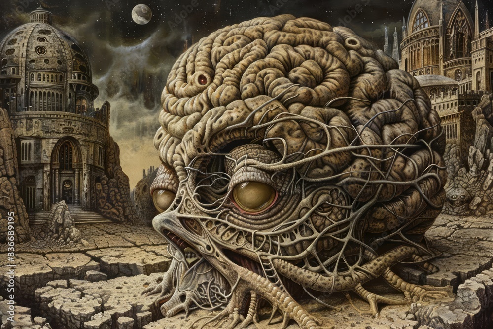 Intricate and detailed depiction of a monster residing within the ...