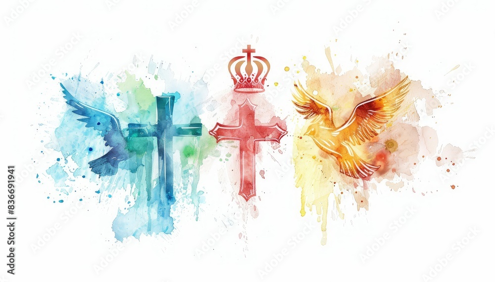 Holy Trinity symbols. Cross, crown and dove of Holy Spirit. Christian ...