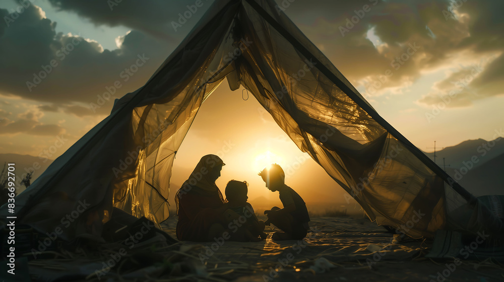 Imagine: A family huddles together under a makeshift shelter, their ...