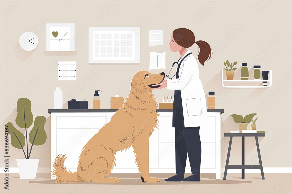 Minimalist vector artwork of animal therapy, depicting a veterinarian ...