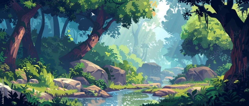 Forest game background for 2D application, 1024x512 pixels Vector ...