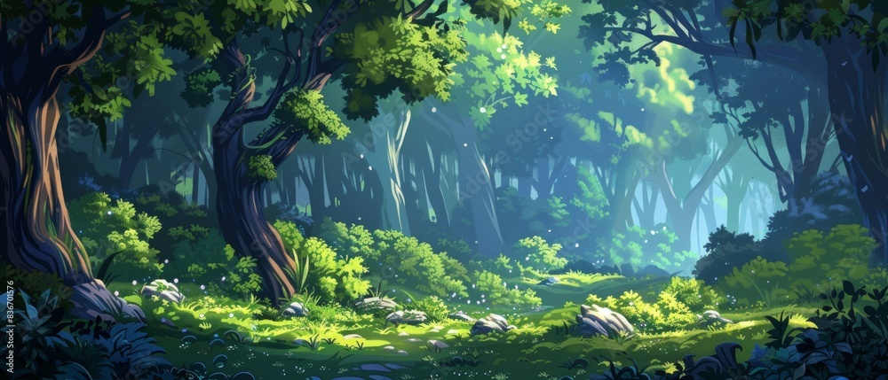 Forest game background for 2D application, 1024x512 pixels Vector ...