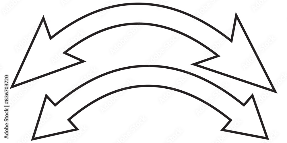 Dual sided arrow vector, icon, silhouette design. Semicircular curved ...