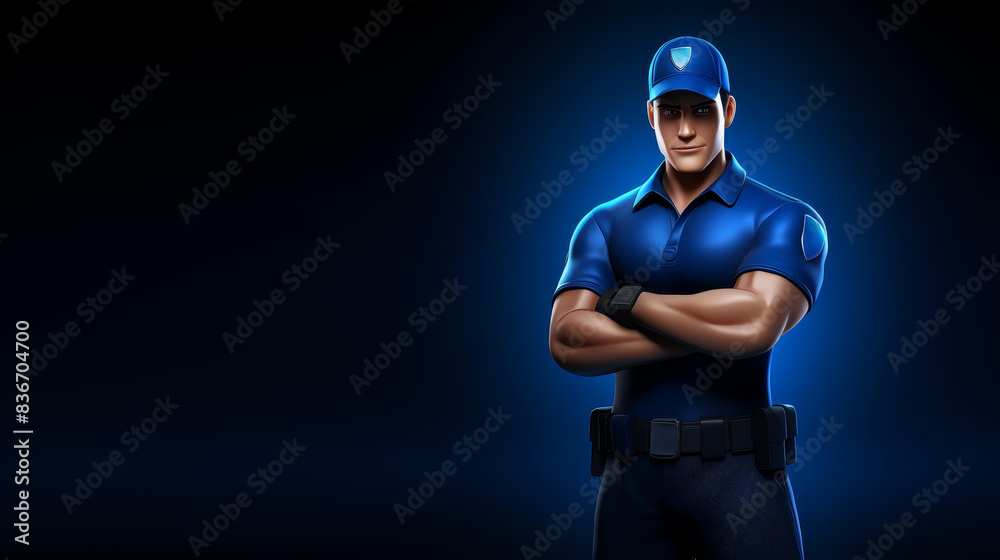 Dynamic illustration of vigilant security guard ensuring safety with ...