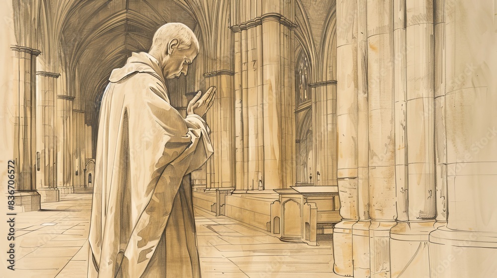 Saint Edward the Confessor in Deep Prayer at Westminster Abbey, Devout ...