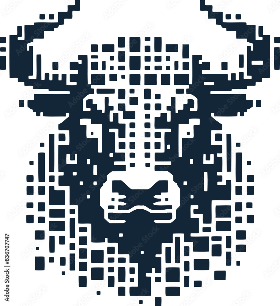 vector stencil pixel art drawing of a bull's head from the front on a ...