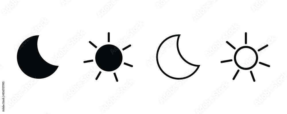 Sun and moon icon vector day and night icon set. dark and light mode ...
