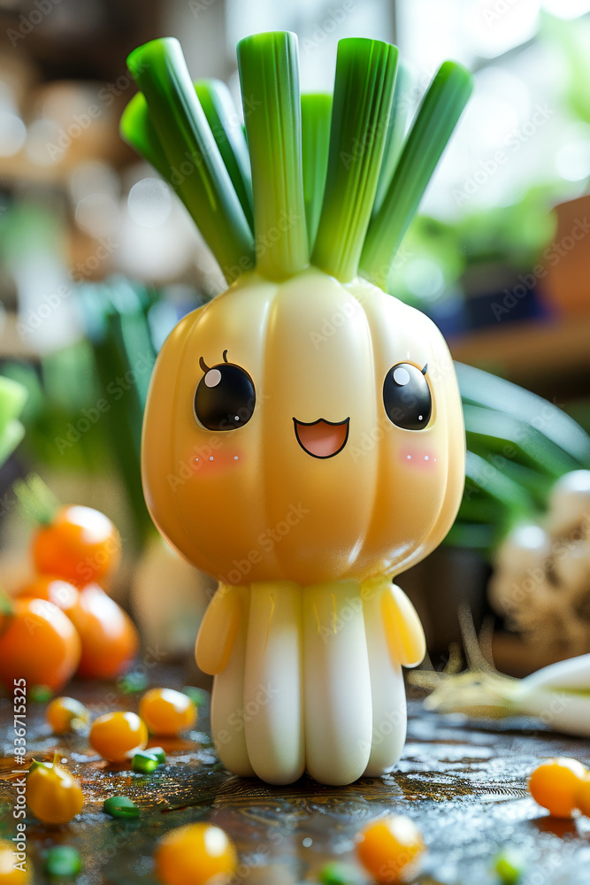 Kawaii Leek. Generated image. A digital illustration of a cute happy ...