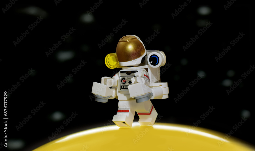 Lego minifigure of astronaut in space suits in Galaxy on Moon ...