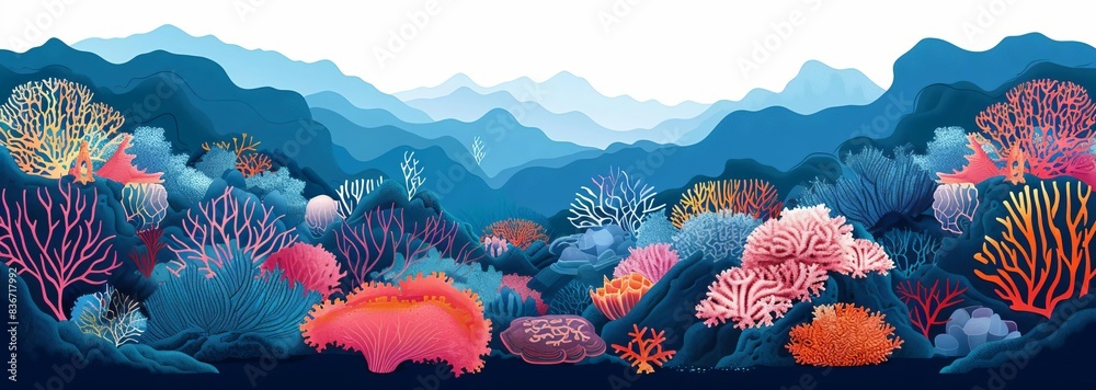 coral reef restoration flat design side view underwater ecosystem water ...