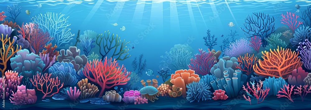 coral reef restoration flat design side view underwater ecosystem water ...