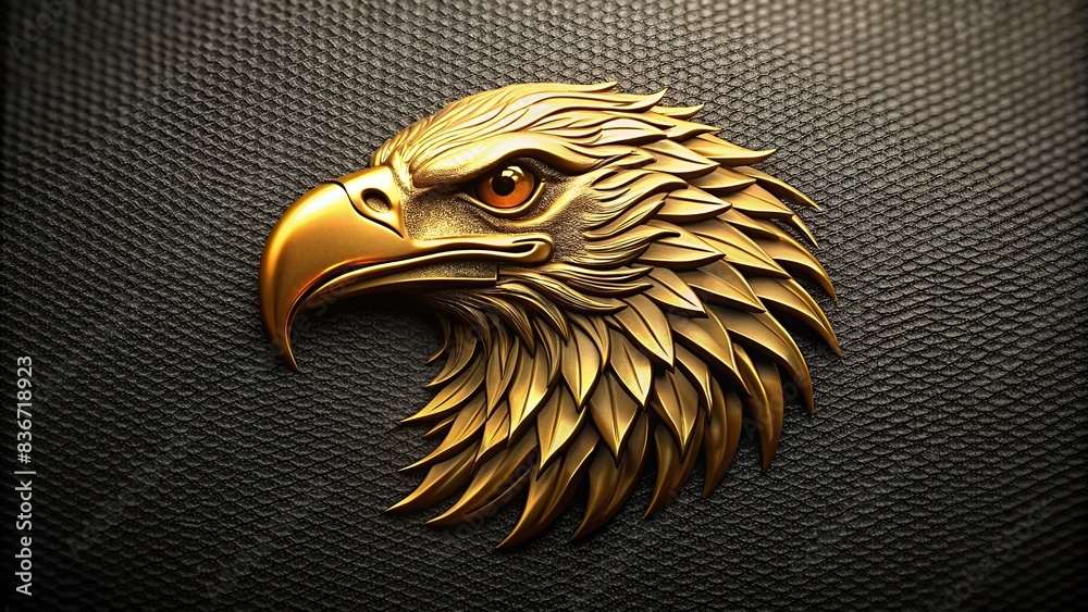 metallic gold eagle head on black texture background for interior ...