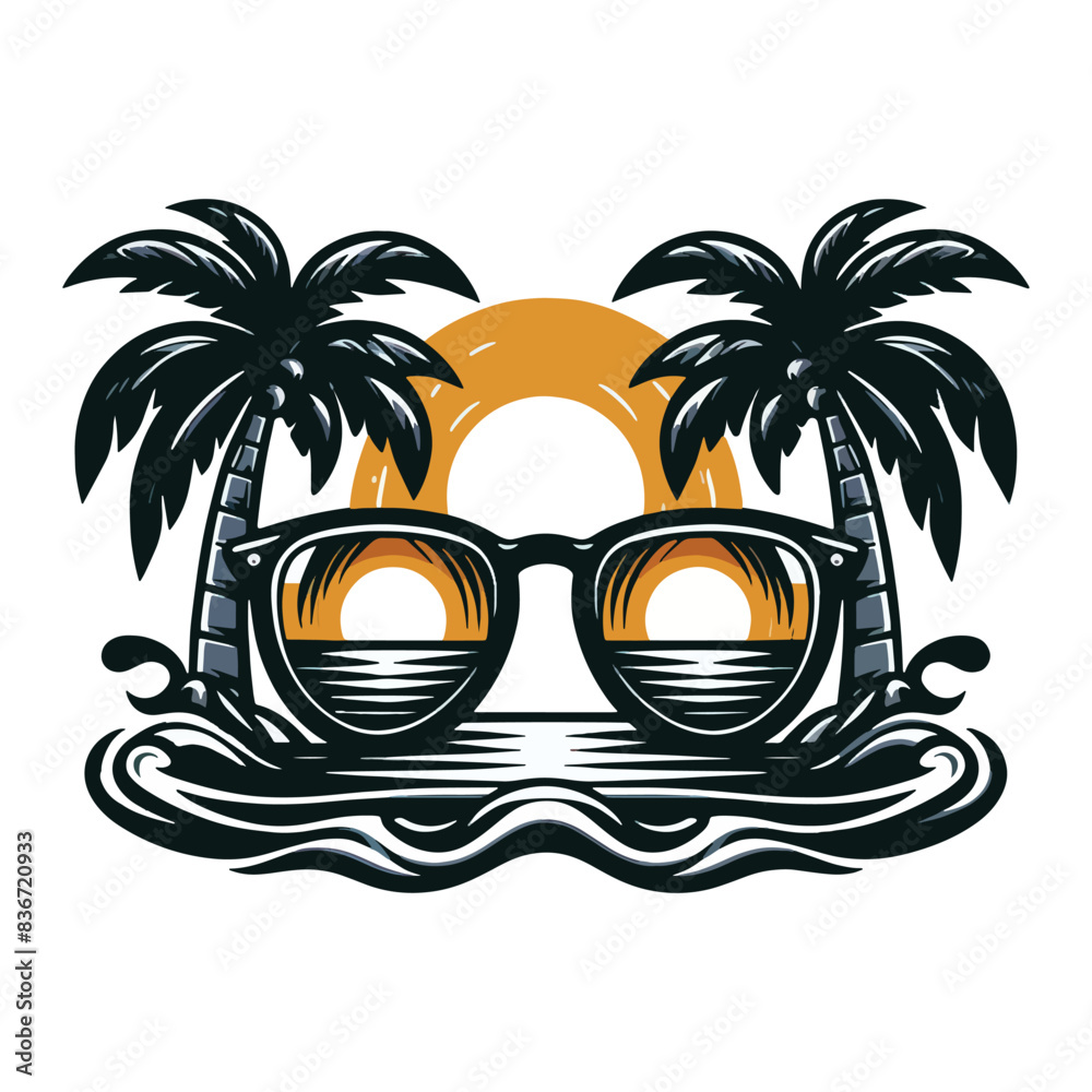 Sunglass Clipart with Palm Trees For Summer, Plam trees Vector ...