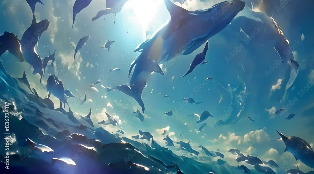 Whale Migration Underwater Landscape Animation. Pod of Whales and Deep ...