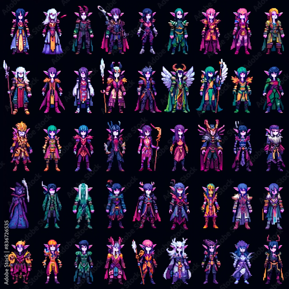RPG Dark Elf Icons Pixel Art Spritesheet Stock Illustration | Adobe Stock