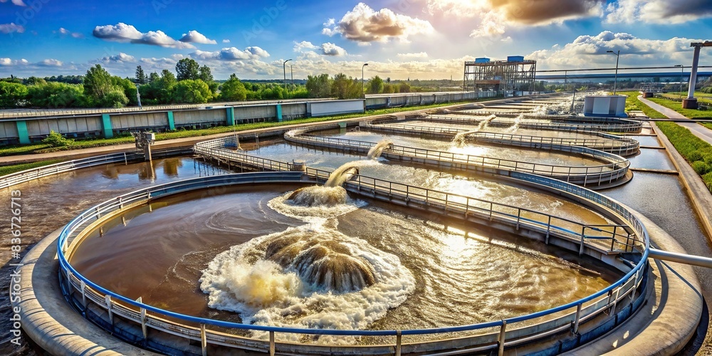 Wastewater treatment plant with strong water flow Stock Photo | Adobe Stock