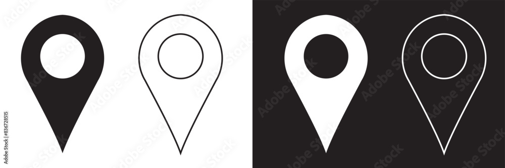 Location icon set, Map pin place marker. location pointer icon symbol in flat style. Red ...