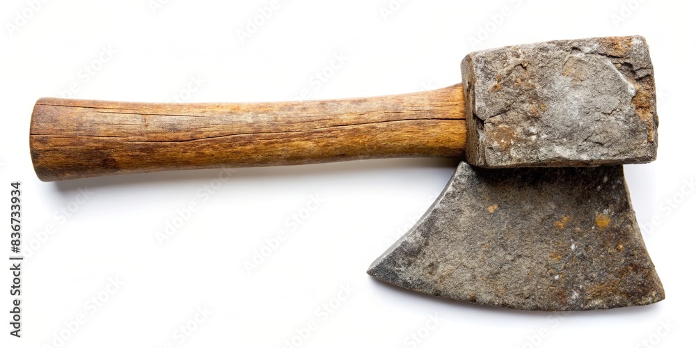 Ancient stone axe isolated on white background, prehistoric, tool ...