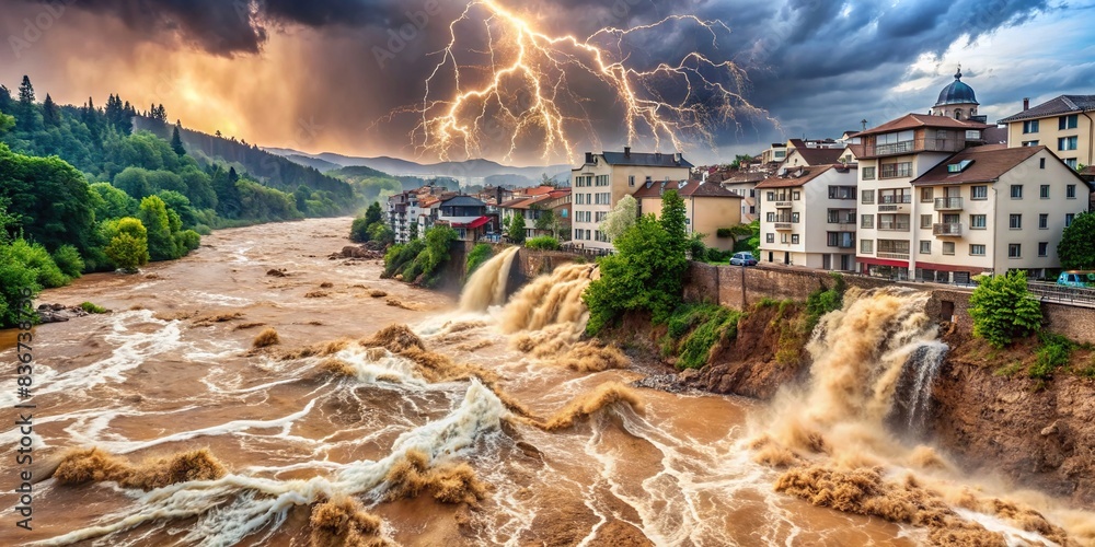 Landslide and flooding in the city caused by a powerful thunderstorm ...