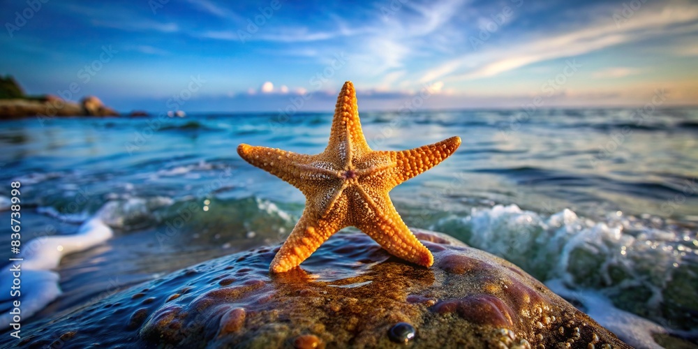 Lonely starfish isolated on a rock in the ocean , starfish, isolated ...