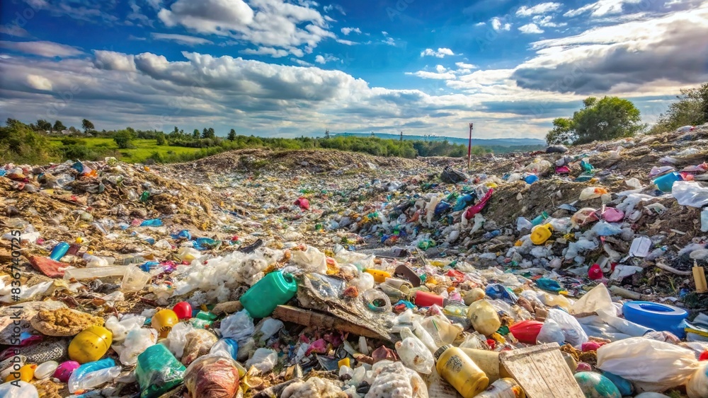 Plastic garbage dump with various types of plastic waste , pollution ...