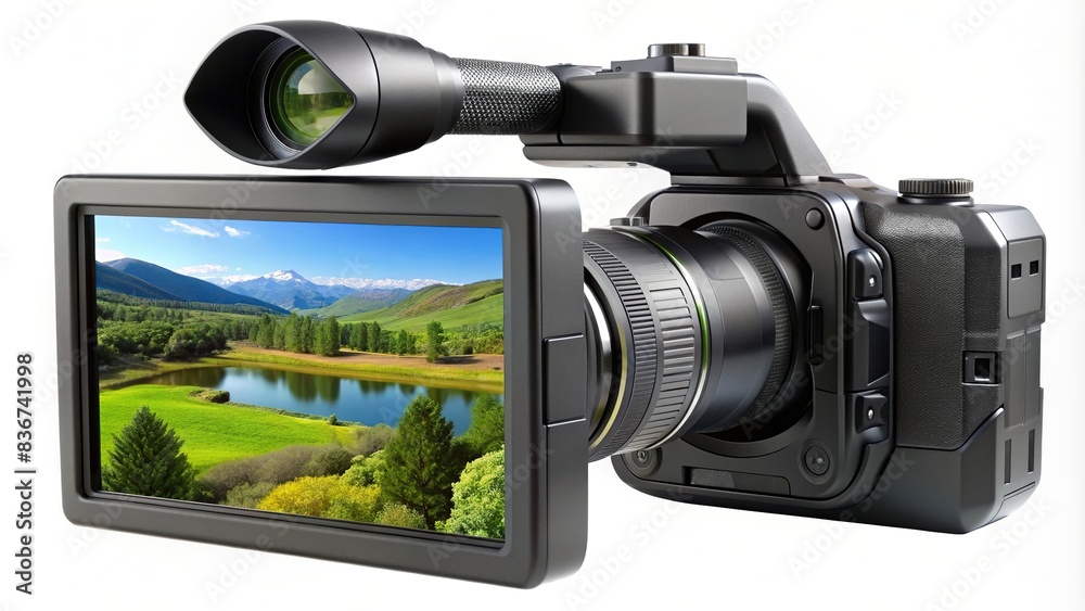 Video camera viewfinder displaying full HD format for video filming ...