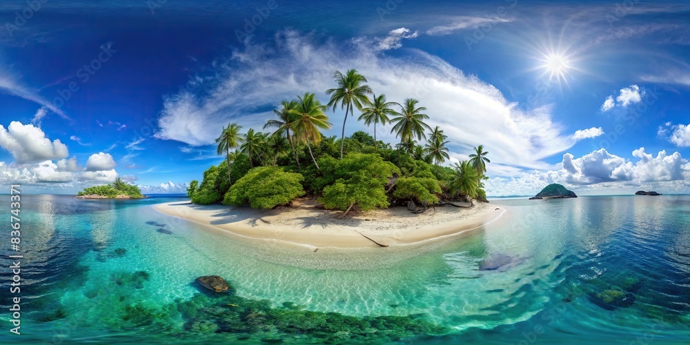 Stock-illustrationen 360 degree panoramic view of a tropical island ...