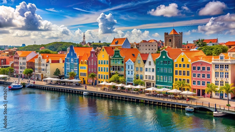 Downtown skyline of Punda in Willemstad, Curacao featuring colorful ...
