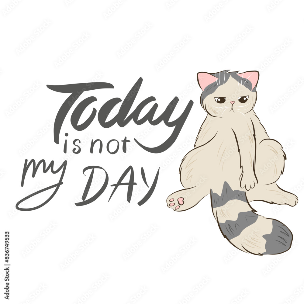 Cat card design. Hand drawn cartoon vector illustration. Square ...