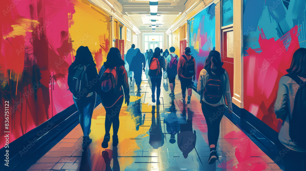abstract education background of a university or school corridor with ...