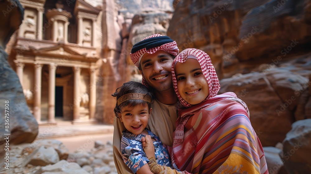 Jordanian family. Jordan. A smiling family in traditional Middle ...