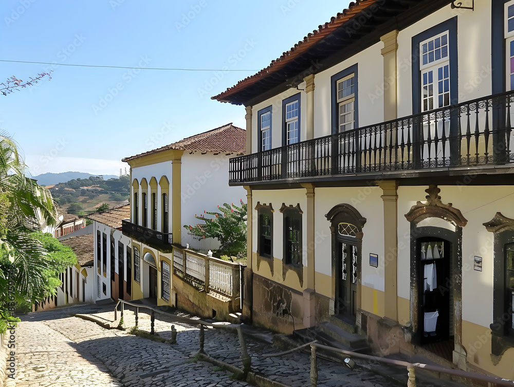Historic Brazilian colonial buildings in Ouro Preto showcasing the ...