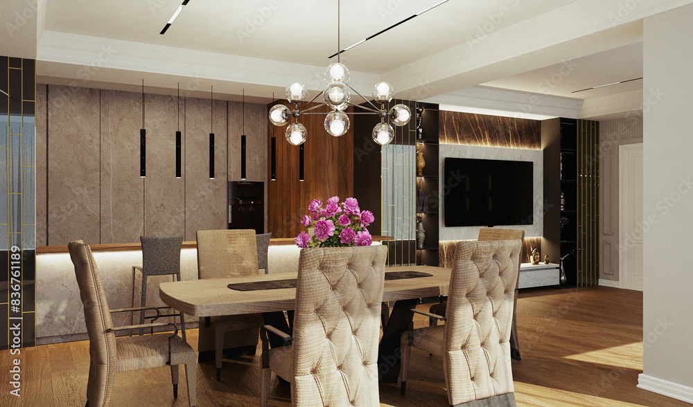 Interior design of a modern apartment. 3D visualization of the interior ...