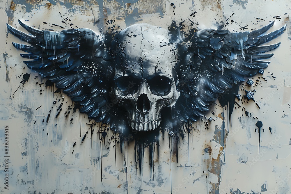 Spray paint graffiti wing with drips and splatter. Black inky human ...