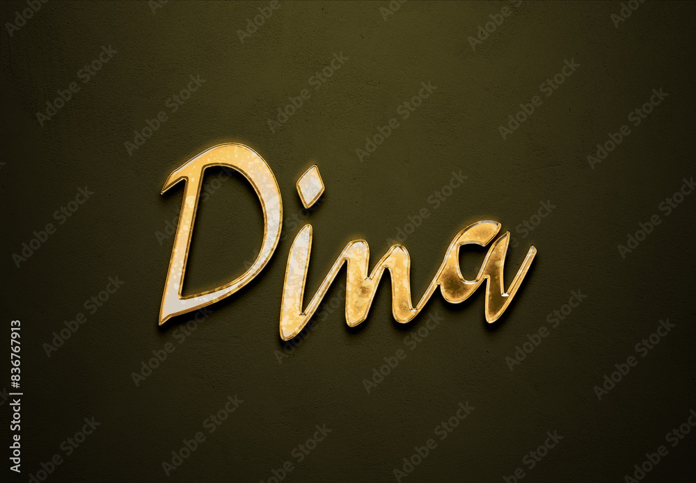 Old gold text effect of name Dina with 3D glossy style Mockup. Stock ...