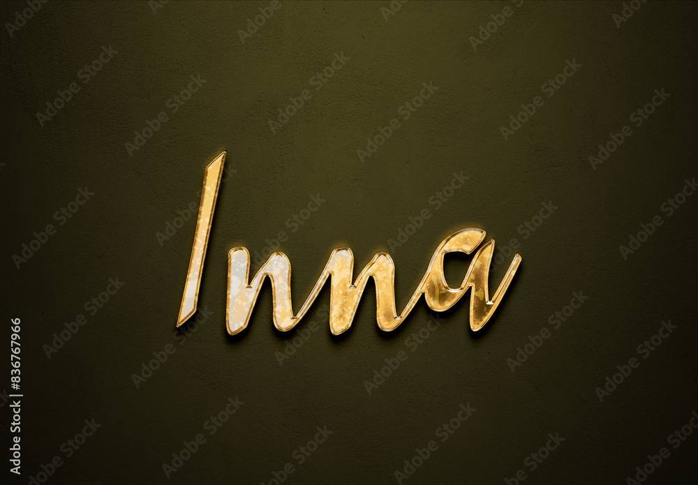 Old gold text effect of name Inna with 3D glossy style Mockup. Stock ...