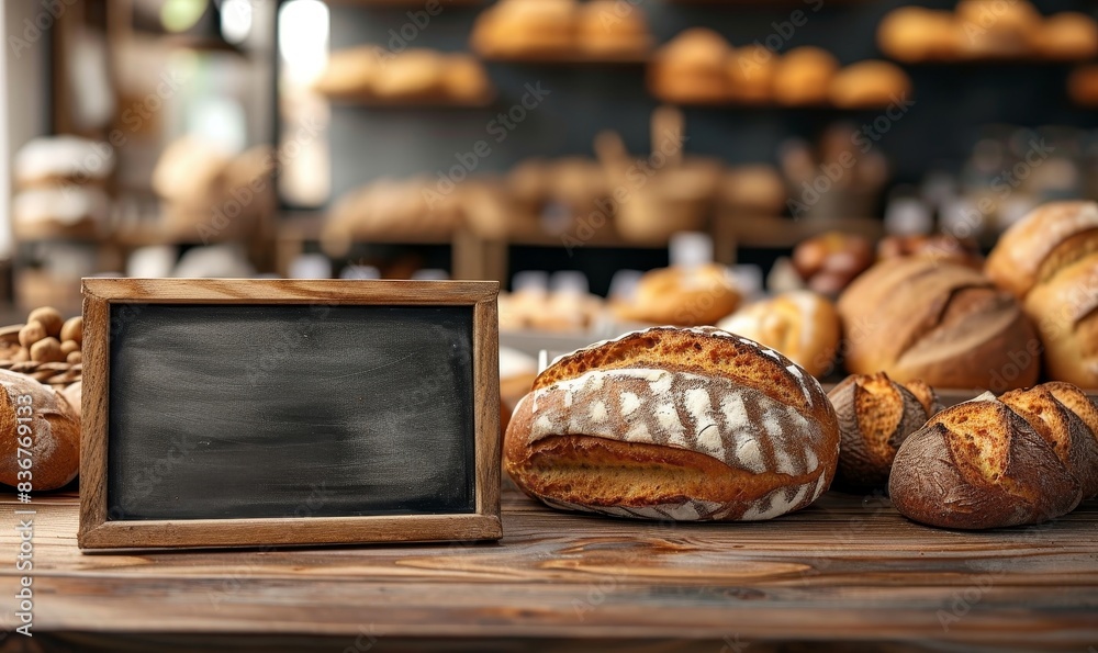 bread bakery shop or a supermarket bread section with empty price or ...