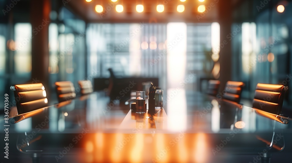 Ultra-Realistic 4K Closeup of a Blurred Office Boardroom with Glass ...