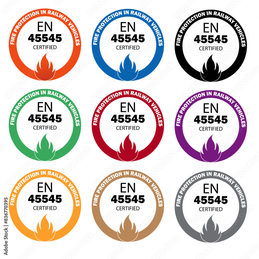 Set of Labels certified EN 45545-2. Sticker with transparent background ...