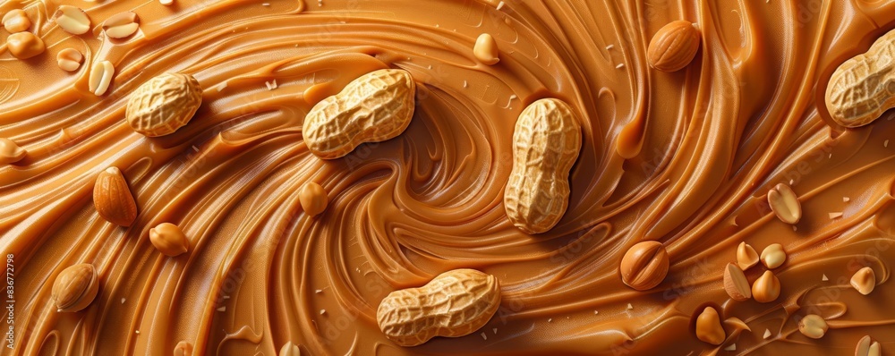 Psychedelic pattern with swirling peanut butter and whole peanuts ...