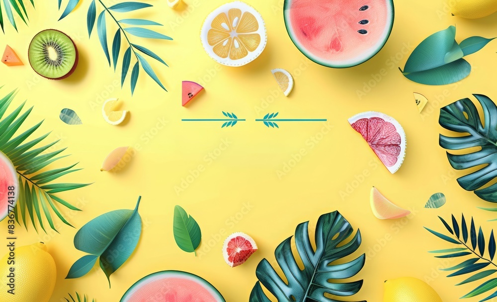 Summer time banner template design with summer elements, including ...